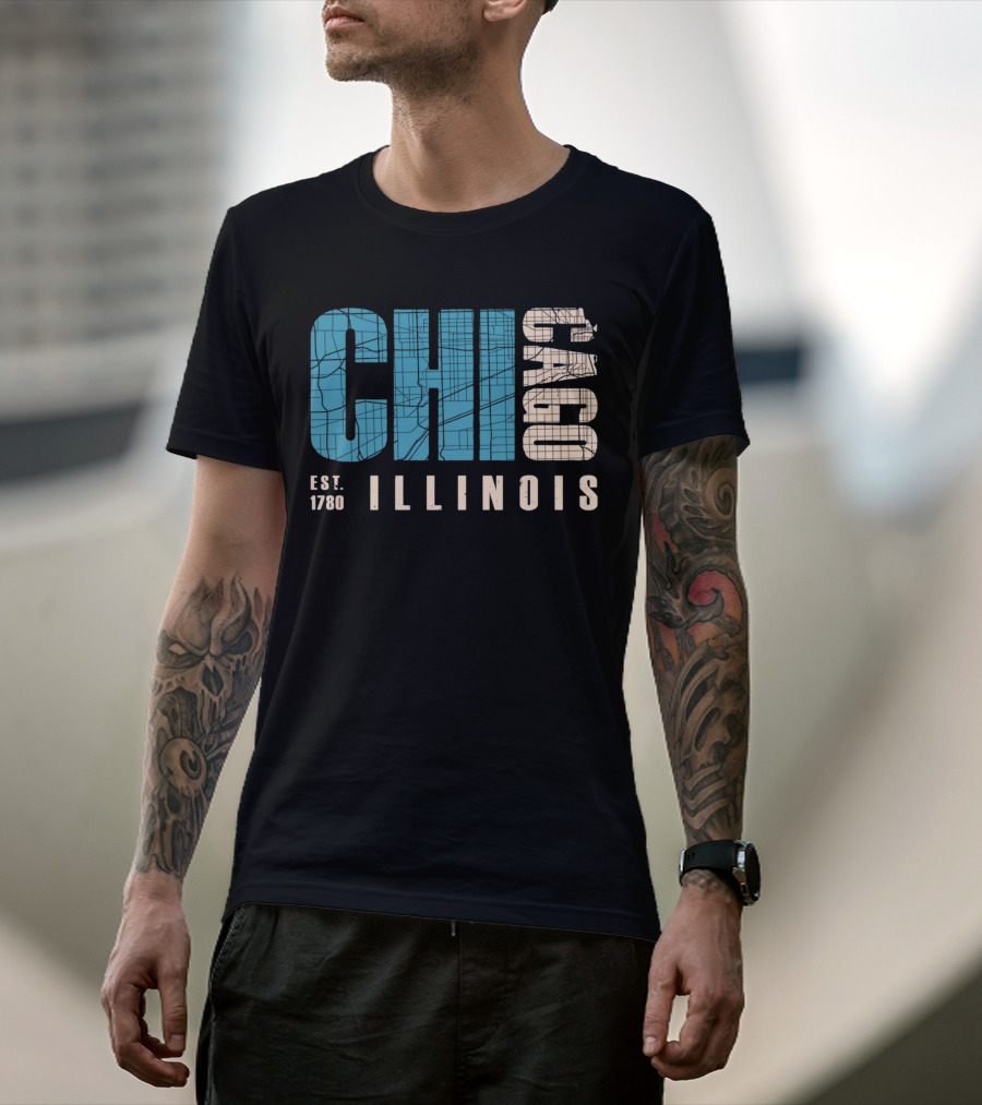 CHI Chicago Illinois Est. 1780 Map Typography T-Shirt