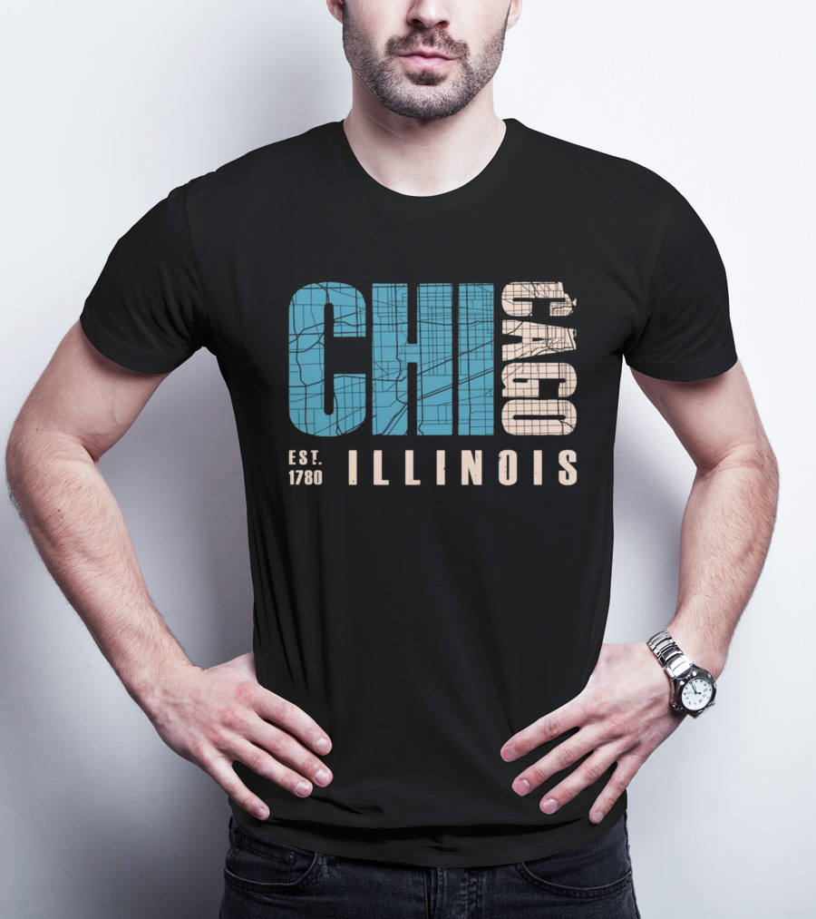 CHI Chicago Illinois Est. 1780 Map Typography T-Shirt