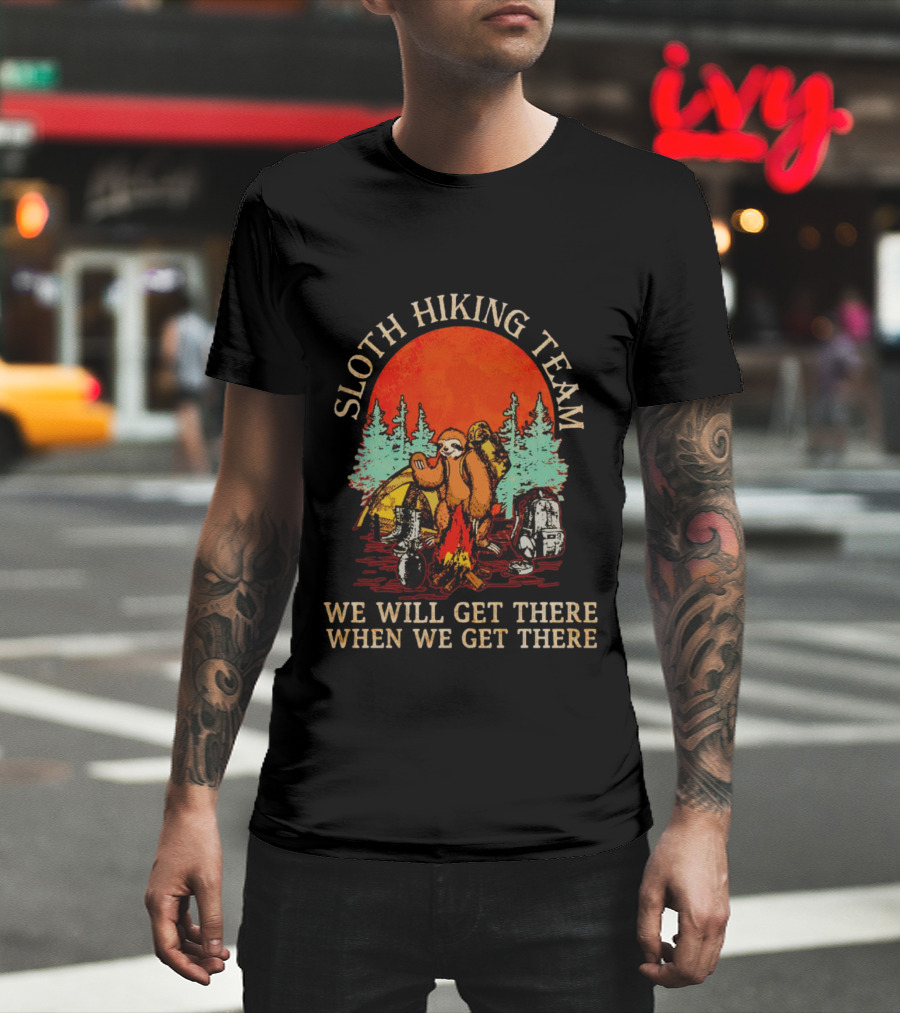 Sloth Hiking Team We Will Get There When We Get There Vintage Camping Adventure T-Shirt