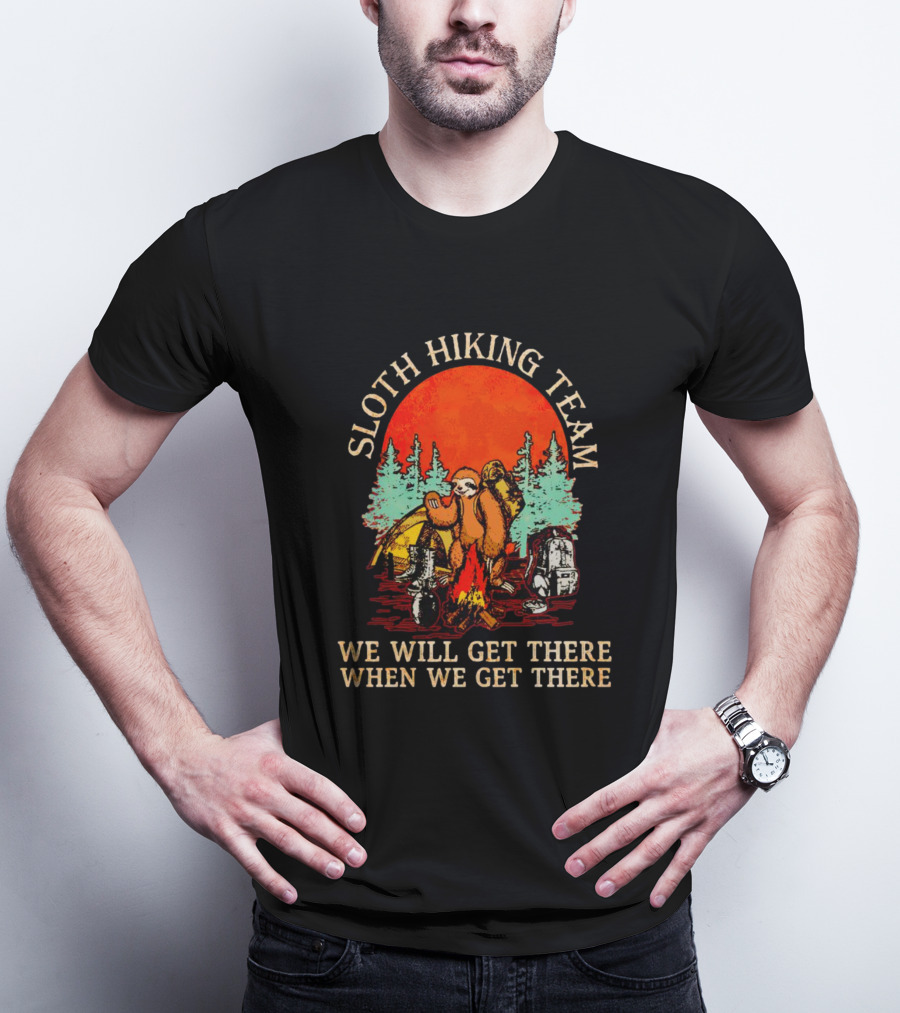 Sloth Hiking Team We Will Get There When We Get There Vintage Camping Adventure T-Shirt