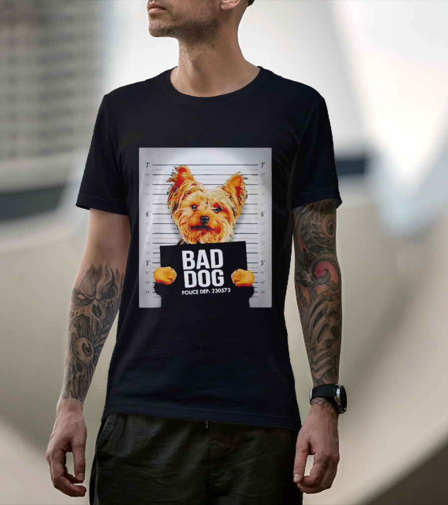 Bad Dog Yorkie Mugshot Police Dept 230573 T-Shirt