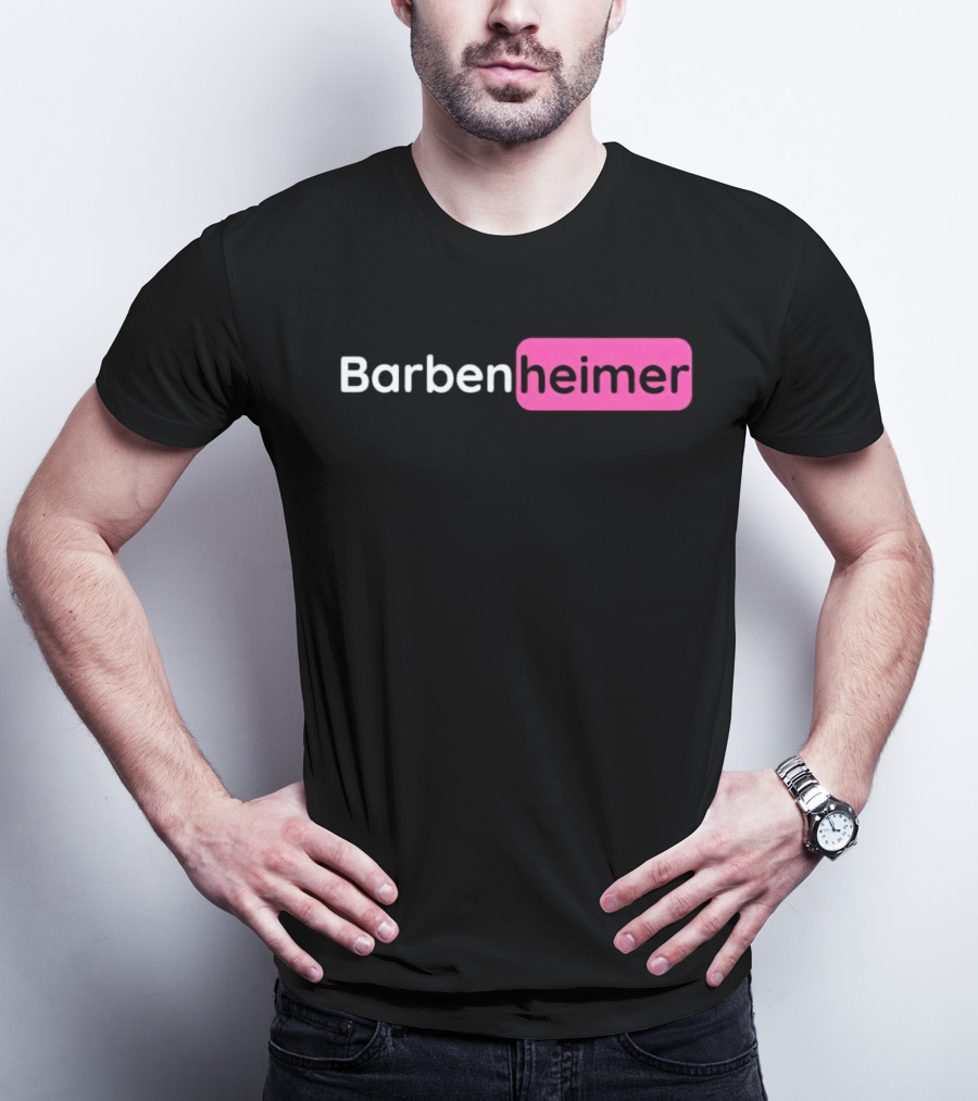 Barbenheimer Text Minimalist Black And Pink T-Shirt