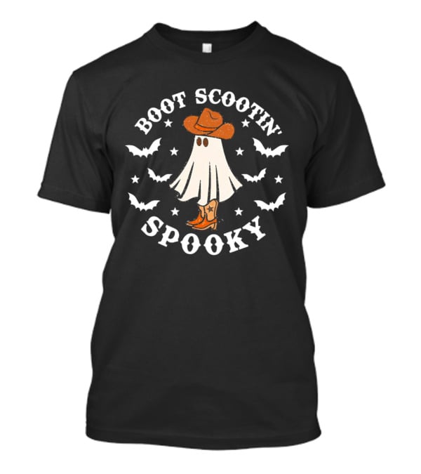 Boot Scootin Ghost With Cowboy Hat Spooky Halloween T-Shirt