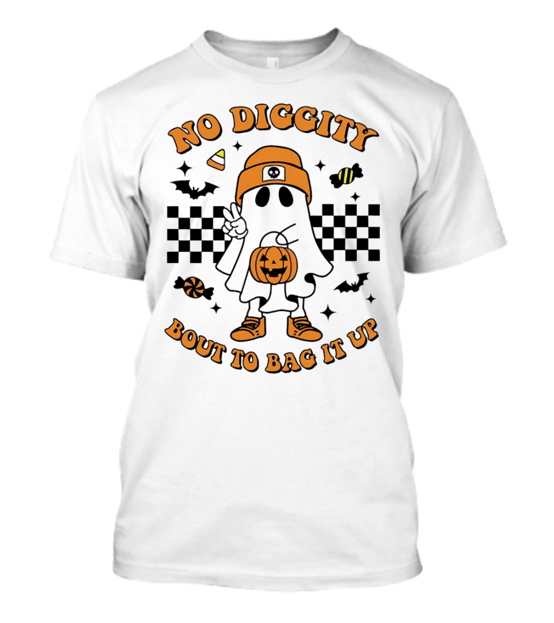 No Diggity Halloween Ghost Bout To Bag It Up With Candy And Pumpkins T-Shirt