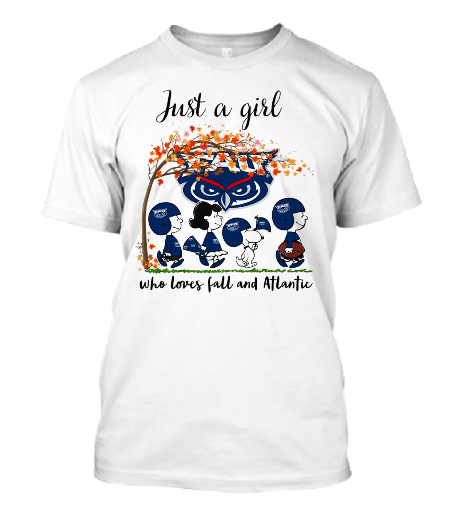 Just A Girl Who Loves Fall And Atlantic Peanuts Owl Football Team T-Shirt