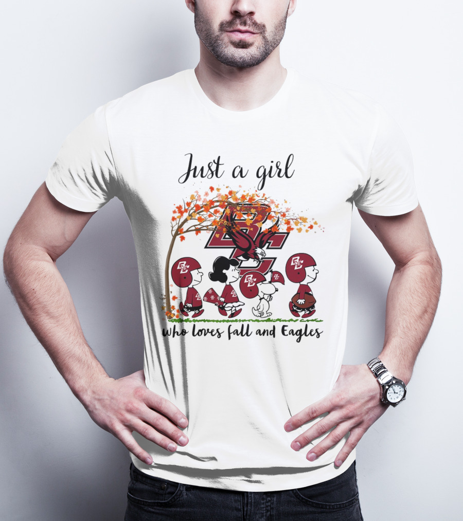 Just A Girl Who Loves Fall And Boston College Eagles Peanuts Cartoon T-Shirt