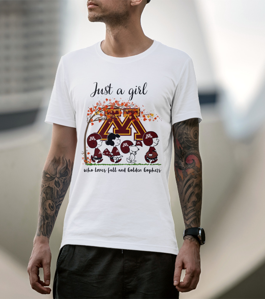 Just A Girl Who Loves Fall And Golden Gophers Peanuts Cartoon T-Shirt
