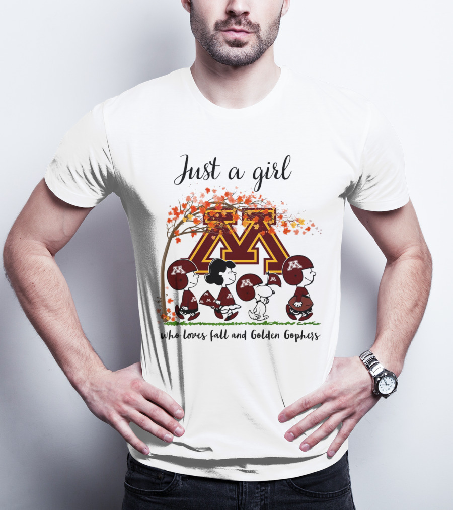 Just A Girl Who Loves Fall And Golden Gophers Peanuts Cartoon T-Shirt