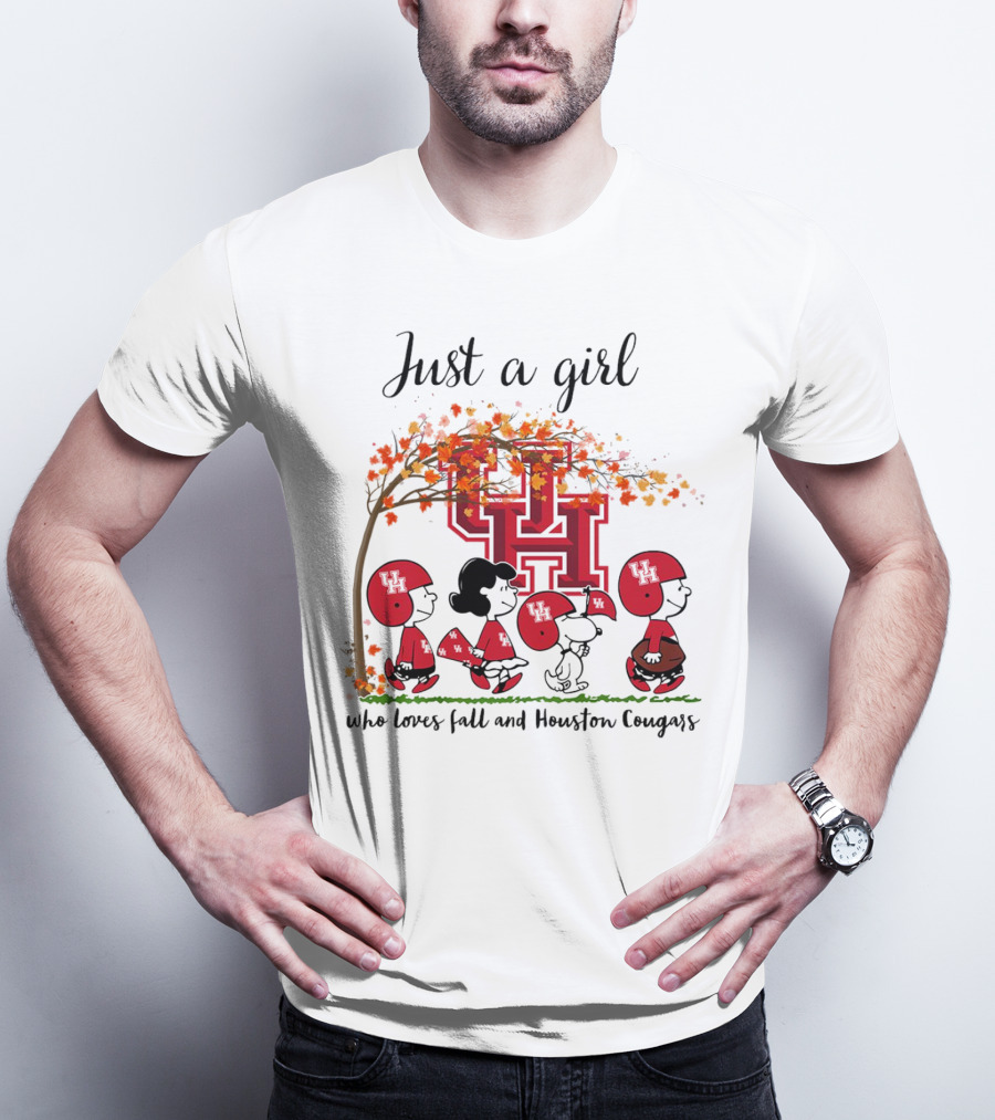 Just A Girl Who Loves Fall And Houston Cougars Peanuts Cartoon T-Shirt
