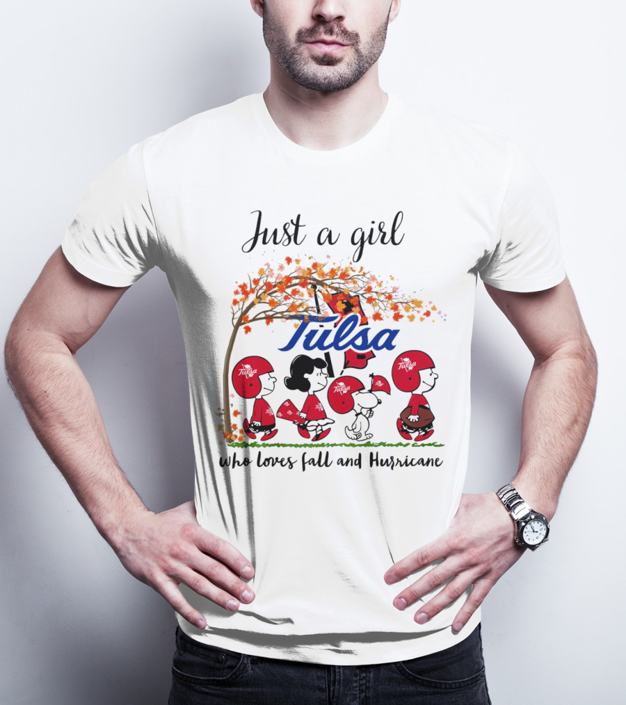 Just A Girl Who Loves Fall And Tulsa Hurricane Peanuts Cartoon T-Shirt