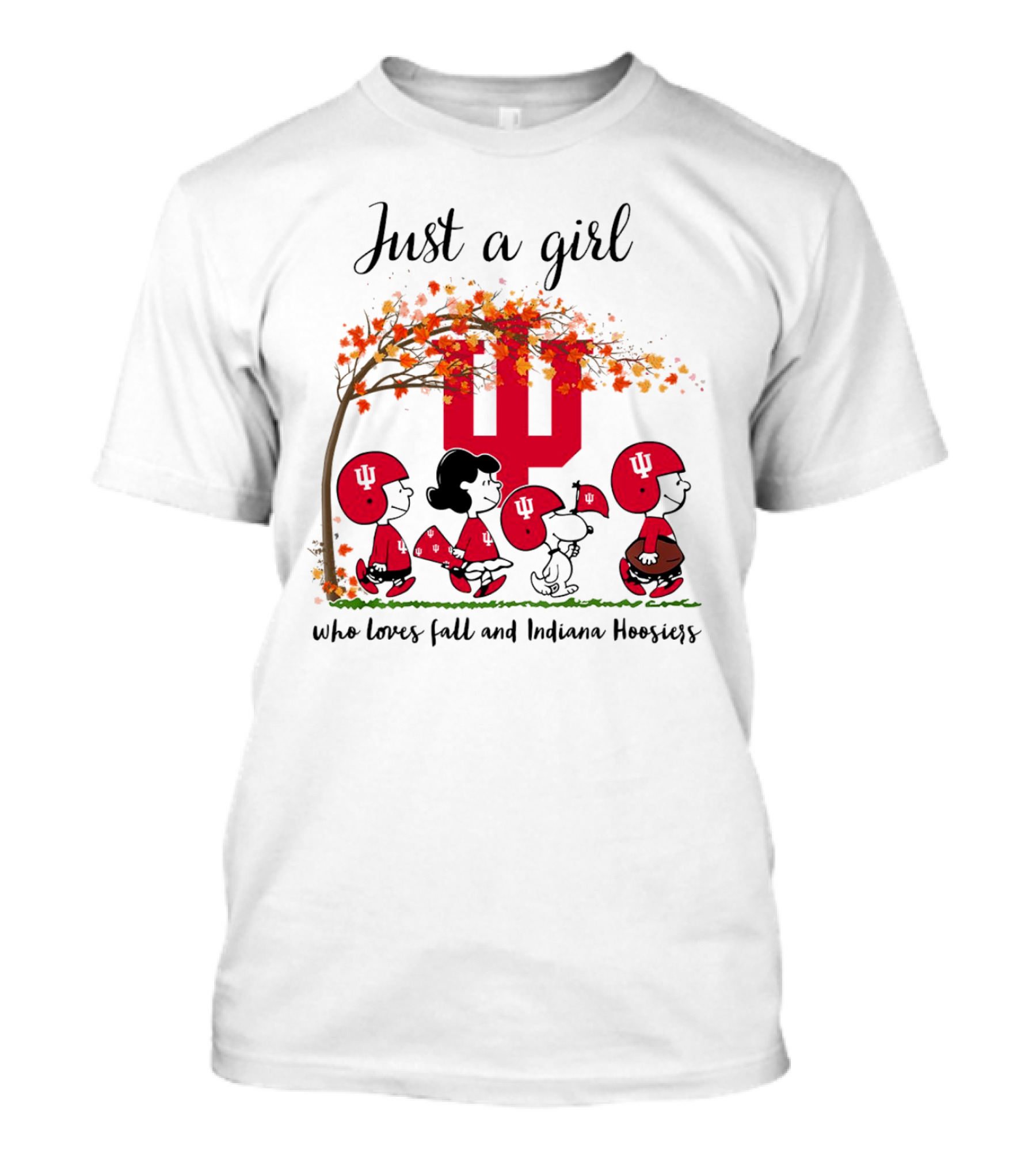 Just A Girl Who Loves Fall And Indiana Hoosiers Peanuts Cartoon T-Shirt