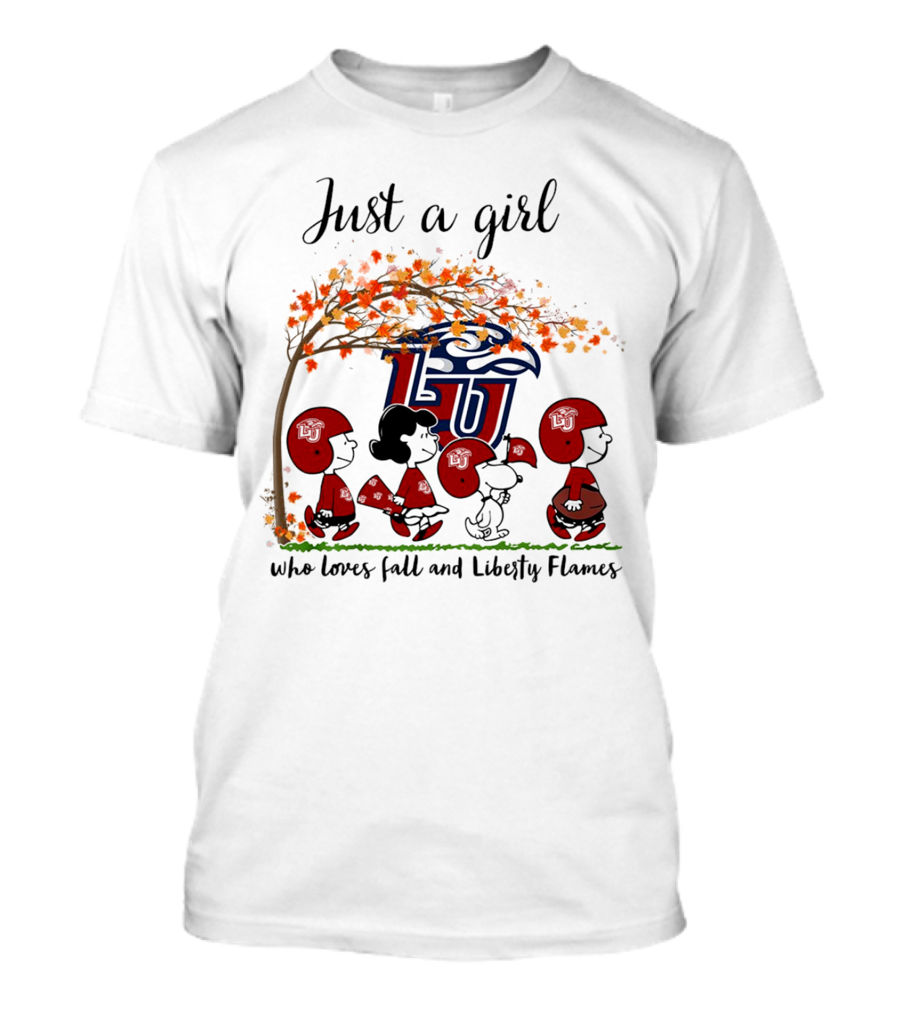 Just A Girl Who Loves Fall And Liberty Flames Peanuts Halloween T-Shirt