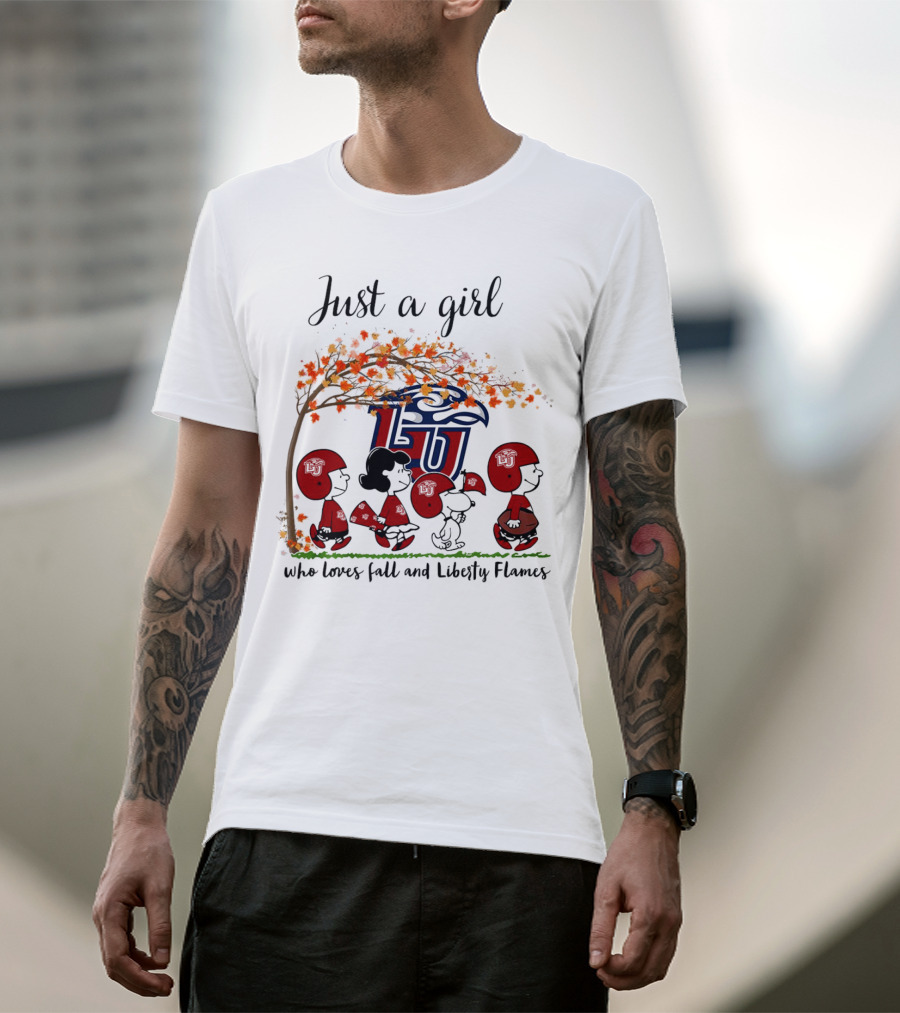 Just A Girl Who Loves Fall And Liberty Flames Peanuts Halloween T-Shirt