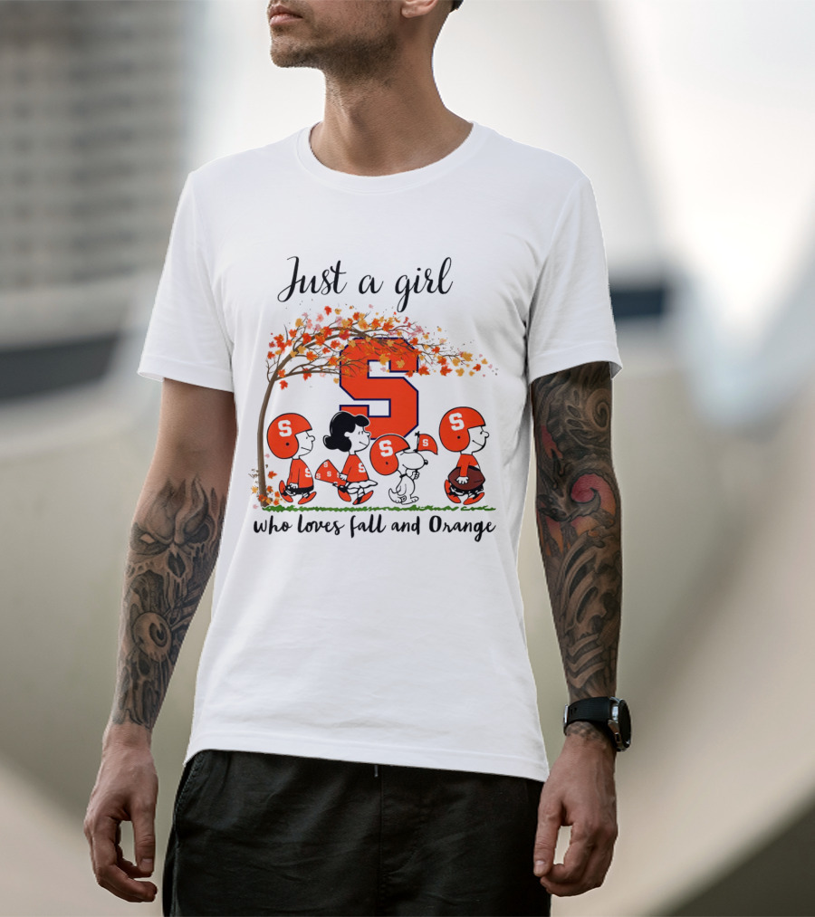 Just A Girl Who Loves Fall And Orange Peanuts Cartoon Halloween Football Leaves T-Shirt