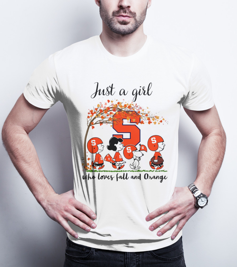 Just A Girl Who Loves Fall And Orange Peanuts Cartoon Halloween Football Leaves T-Shirt