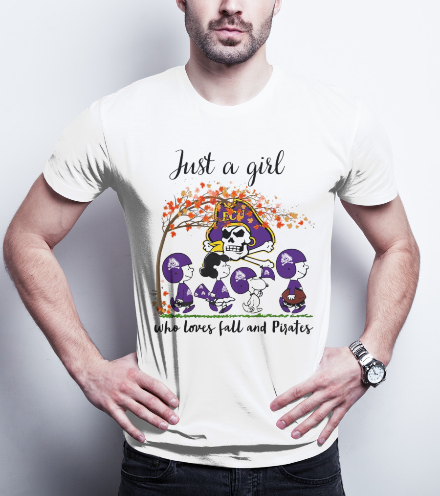 Just A Girl Who Loves Fall And Pirates Peanuts Cartoon Halloween ECU T-Shirt