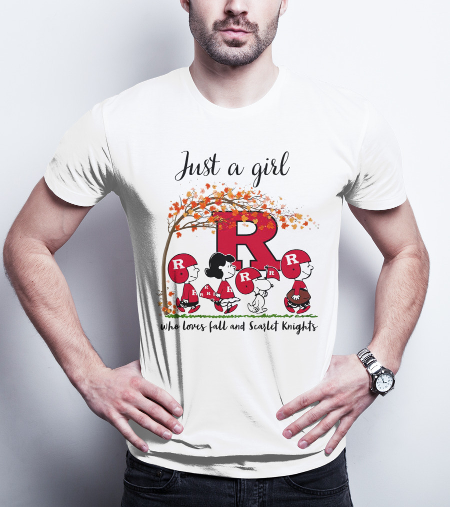 Just A Girl Who Loves Fall Scarlet Knights Peanuts Cartoon T-Shirt