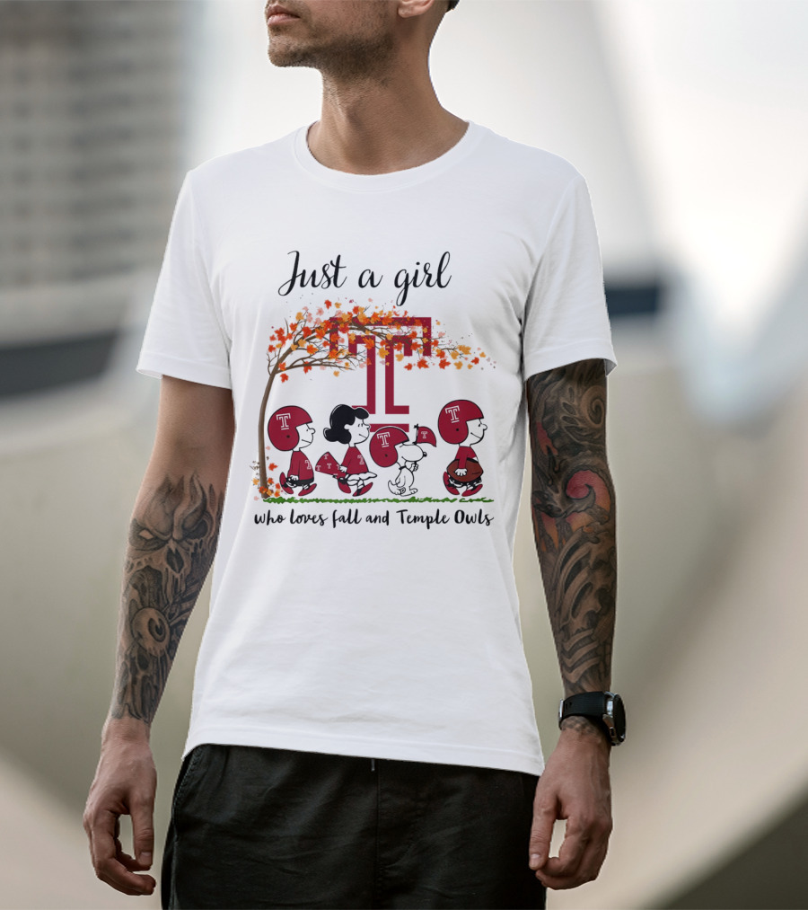 Just A Girl Who Loves Fall And Temple Owls Peanuts Cartoon T-Shirt