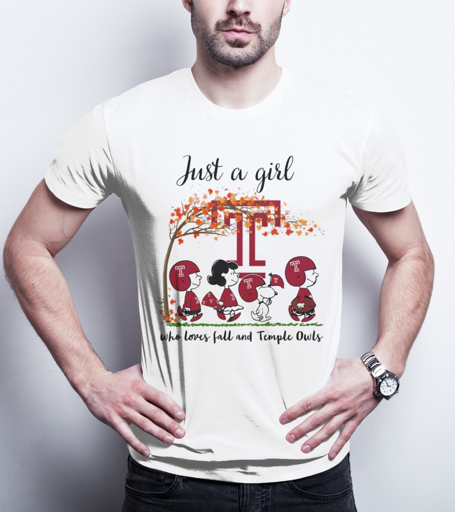 Just A Girl Who Loves Fall And Temple Owls Peanuts Cartoon T-Shirt
