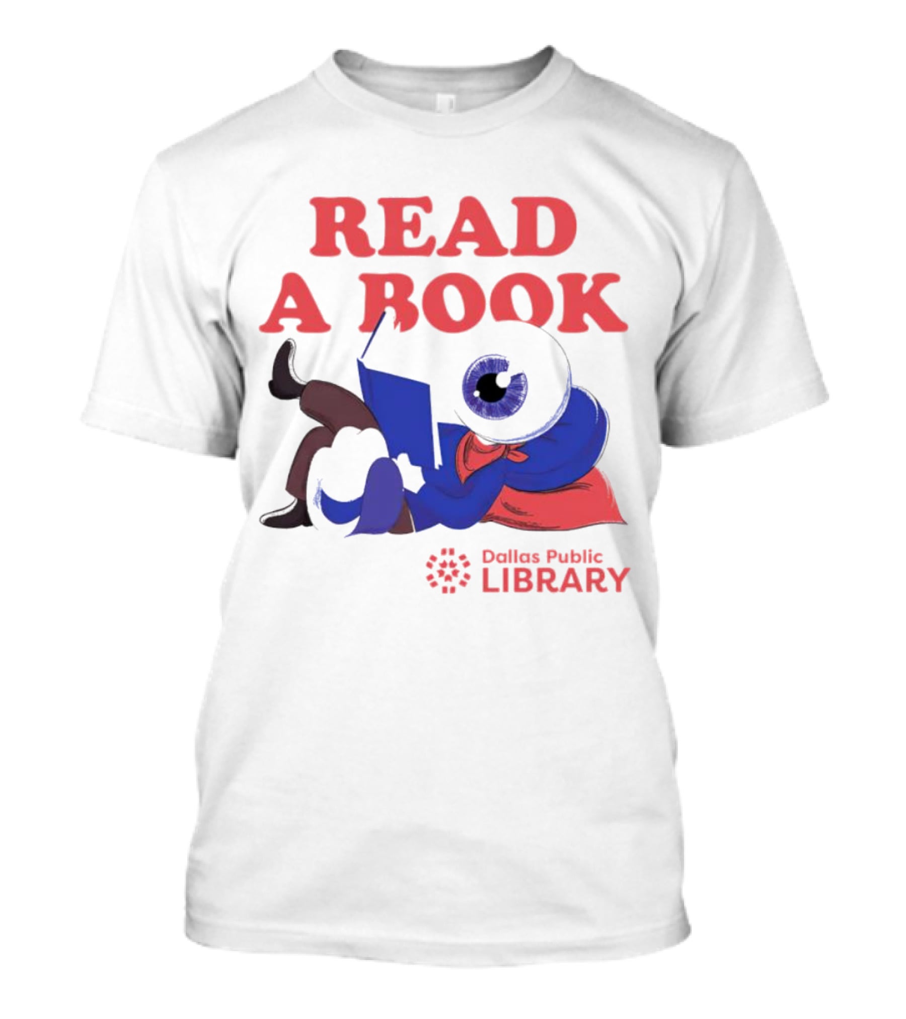 READ A BOOK Dallas Public Library Eyeball Character Reading T-Shirt