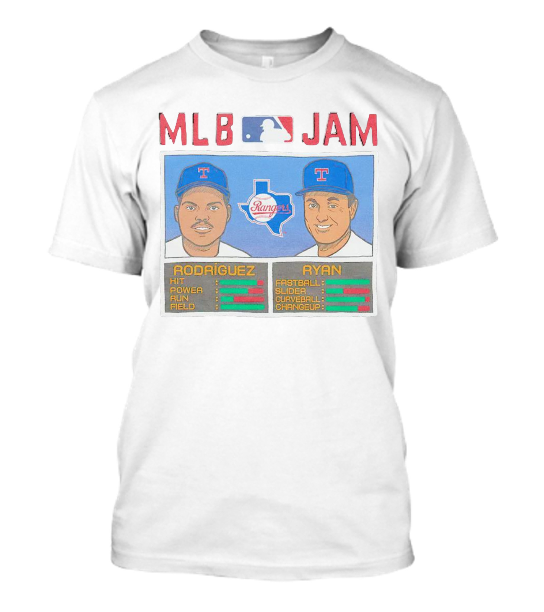 MLB Jam Texas Rangers Rodriguez And Ryan Baseball Stats T-Shirt