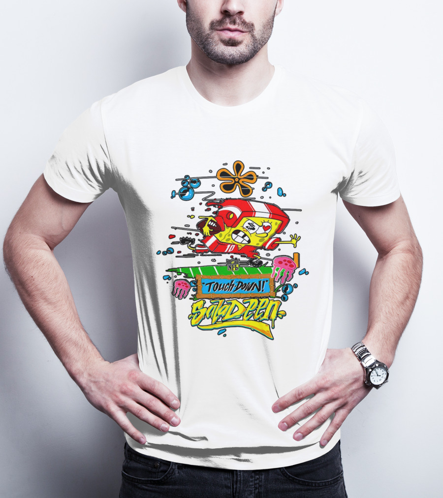 NFL Junk Food SpongeBob X King Saladeen Touchdown Saladeen Graffiti Art Football Character Burst T-Shirt