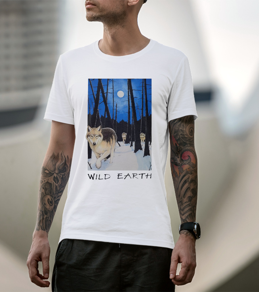 Wild Earth Wolves Under Moonlit Forest T-Shirt