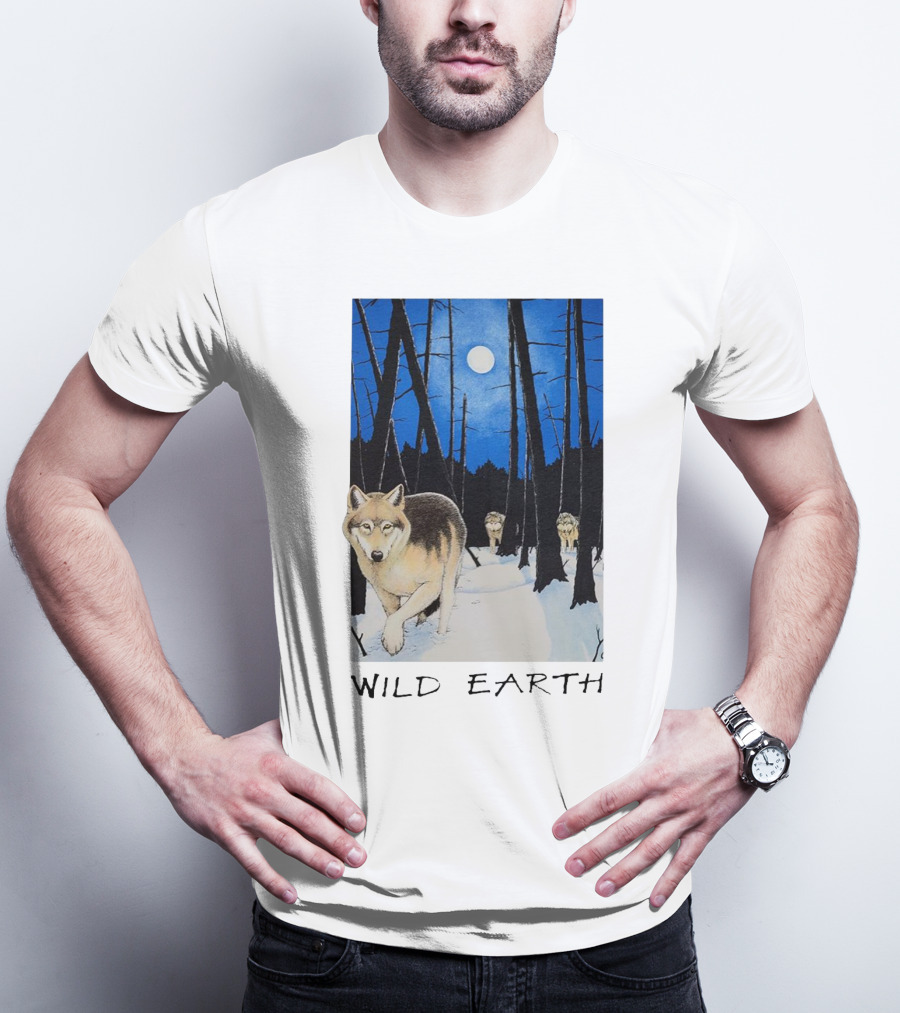 Wild Earth Wolves Under Moonlit Forest T-Shirt