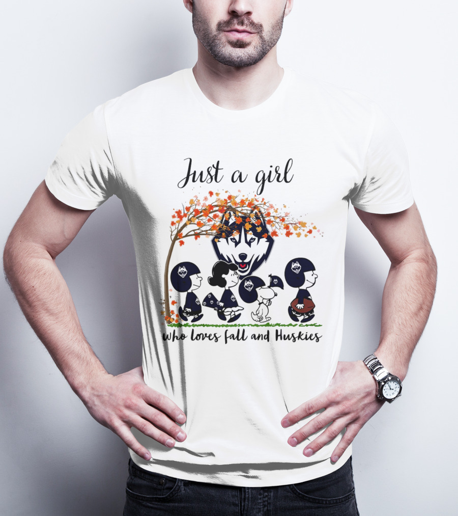 Just A Girl Who Loves Fall And Huskies Peanuts Cartoon T-Shirt