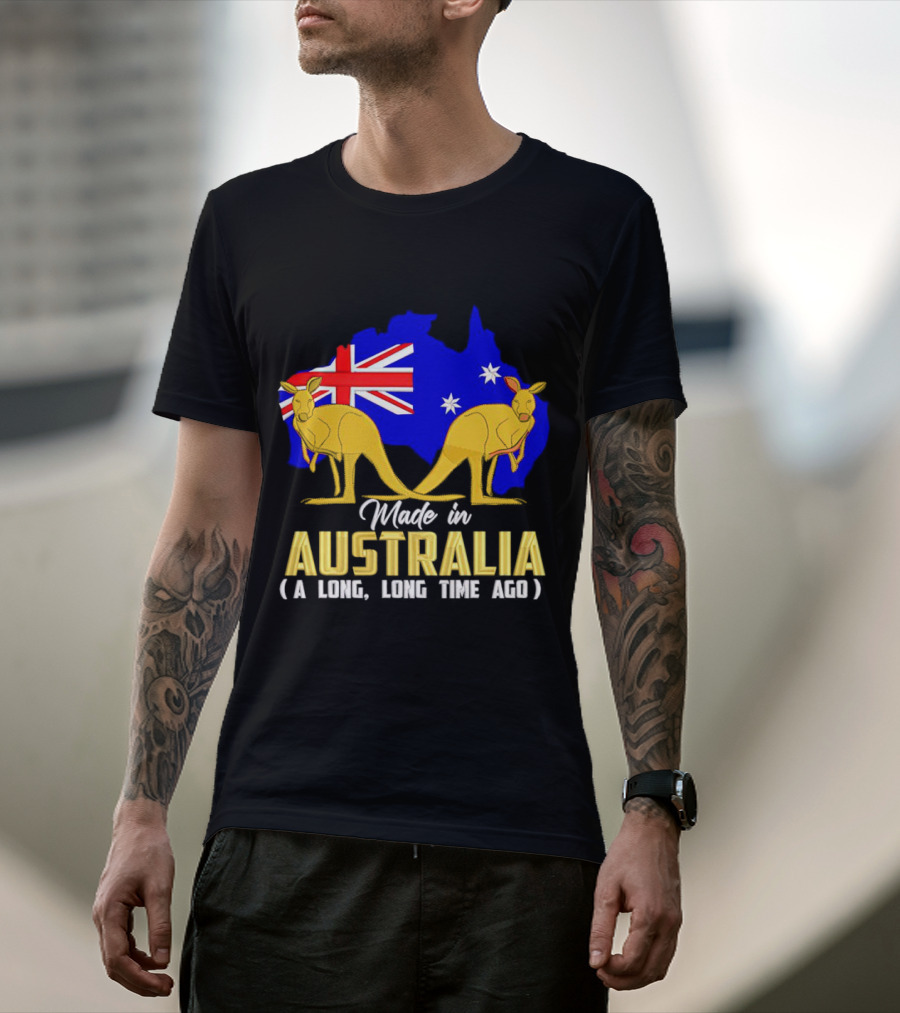 Made In Australia A Long Time Ago With Kangaroos And Australia Map Flag T-Shirt