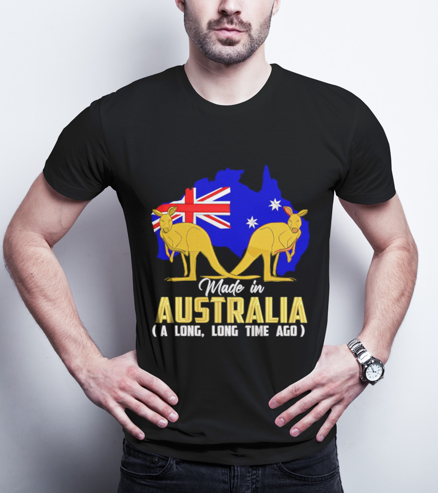 Made In Australia A Long Time Ago With Kangaroos And Australia Map Flag T-Shirt