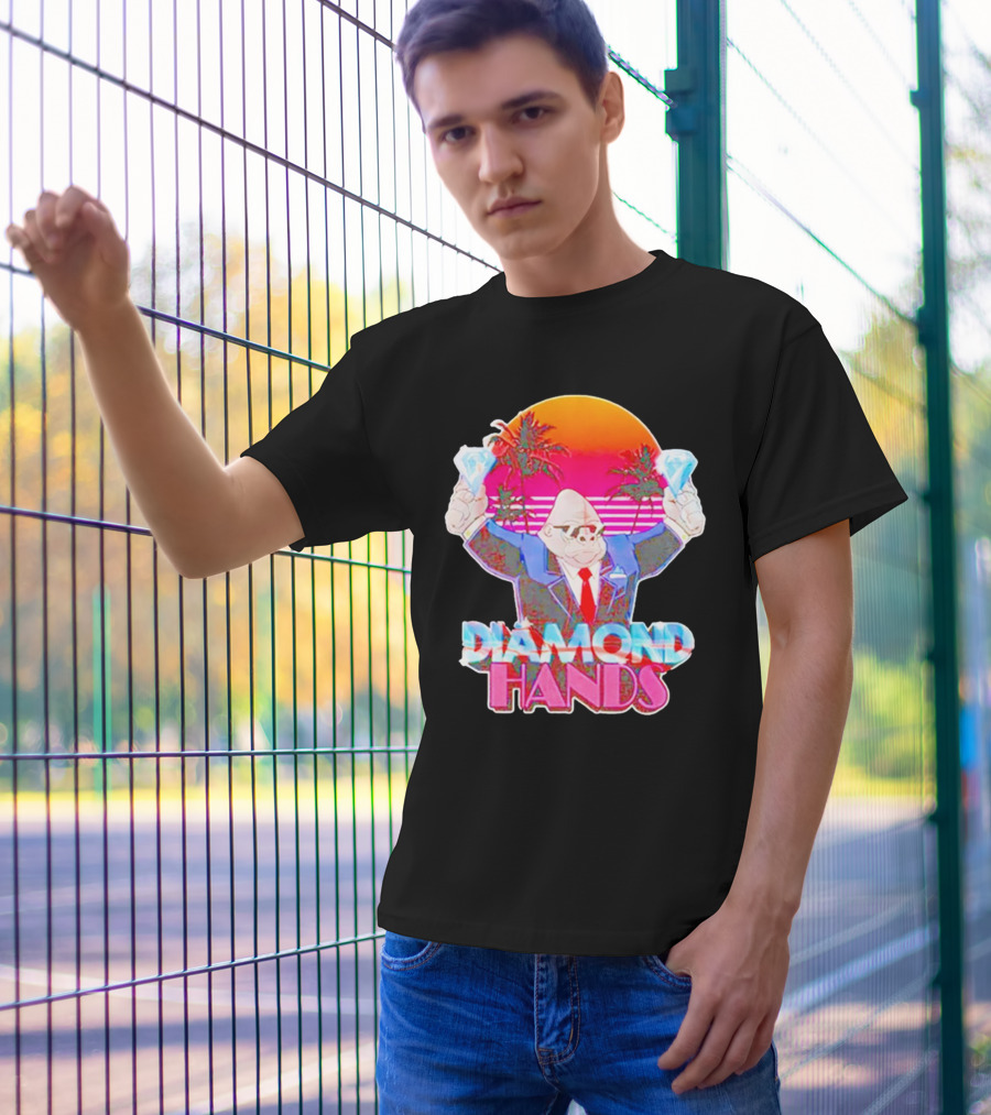 Diamond Hands Gorilla In Suit With Dollars And Vintage Sunset Background T-Shirt