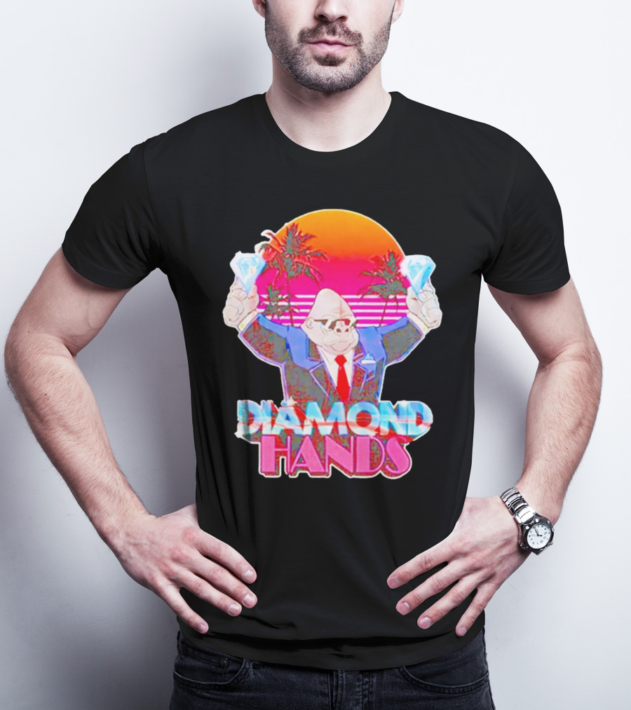 Diamond Hands Gorilla In Suit With Dollars And Vintage Sunset Background T-Shirt