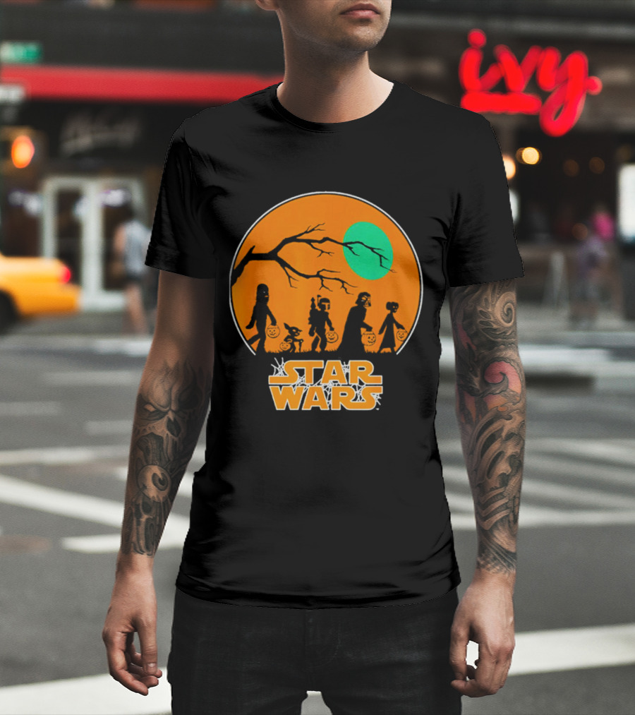 Star Wars Halloween Trick-or-Treating Silhouette Moon T-Shirt