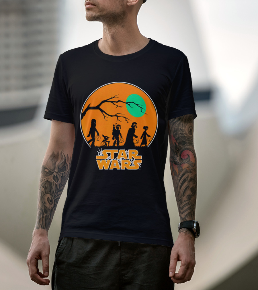 Star Wars Halloween Trick-or-Treating Silhouette Moon T-Shirt
