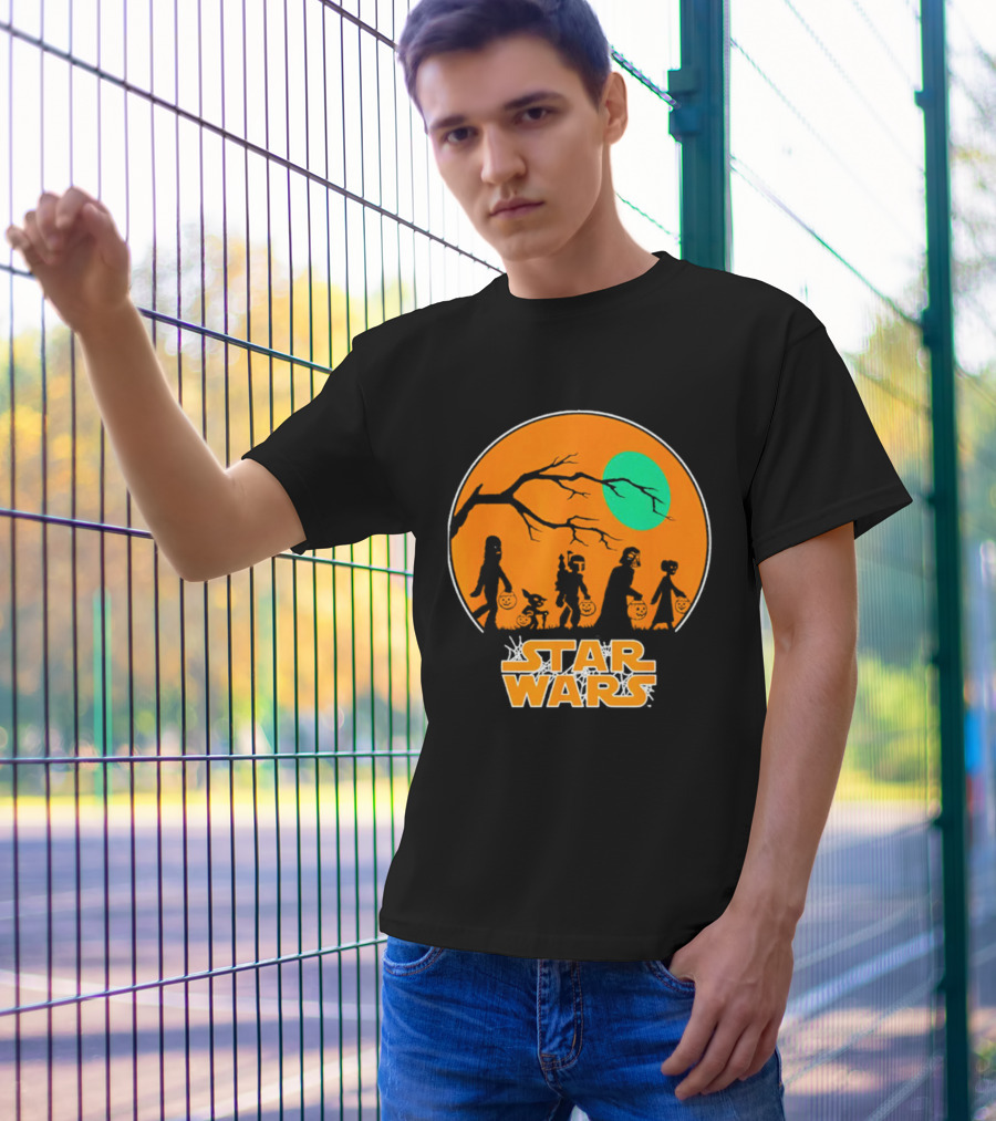 Star Wars Halloween Trick-or-Treating Silhouette Moon T-Shirt
