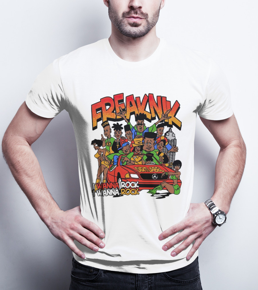 FreakNik I Wanna Rock Cartoon Characters In Red Car T-Shirt