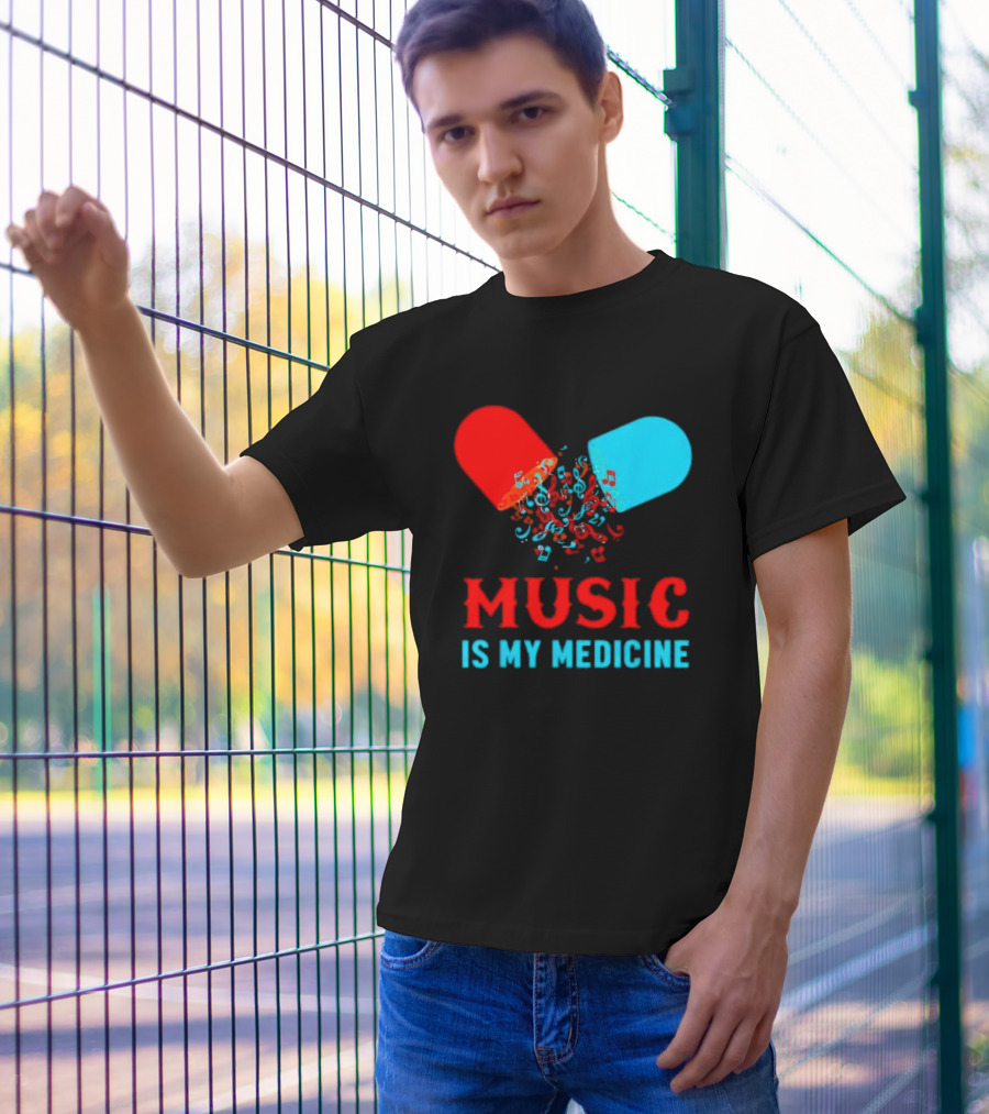 Music Is My Medicine Capsule Musical Notes Explosion T-Shirt