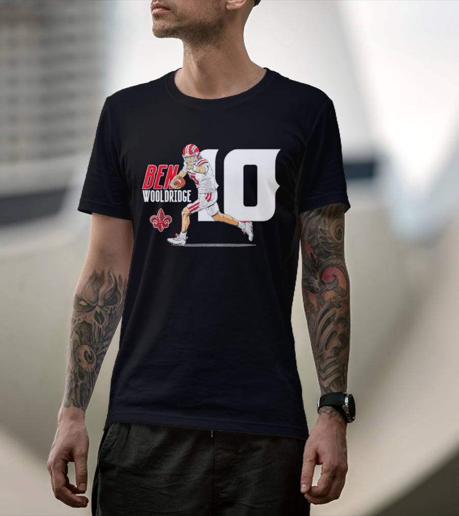 Ben Wooldridge Louisiana Ragin' Cajuns Number 10 Football Fleur-de-Lis Caricature T-Shirt