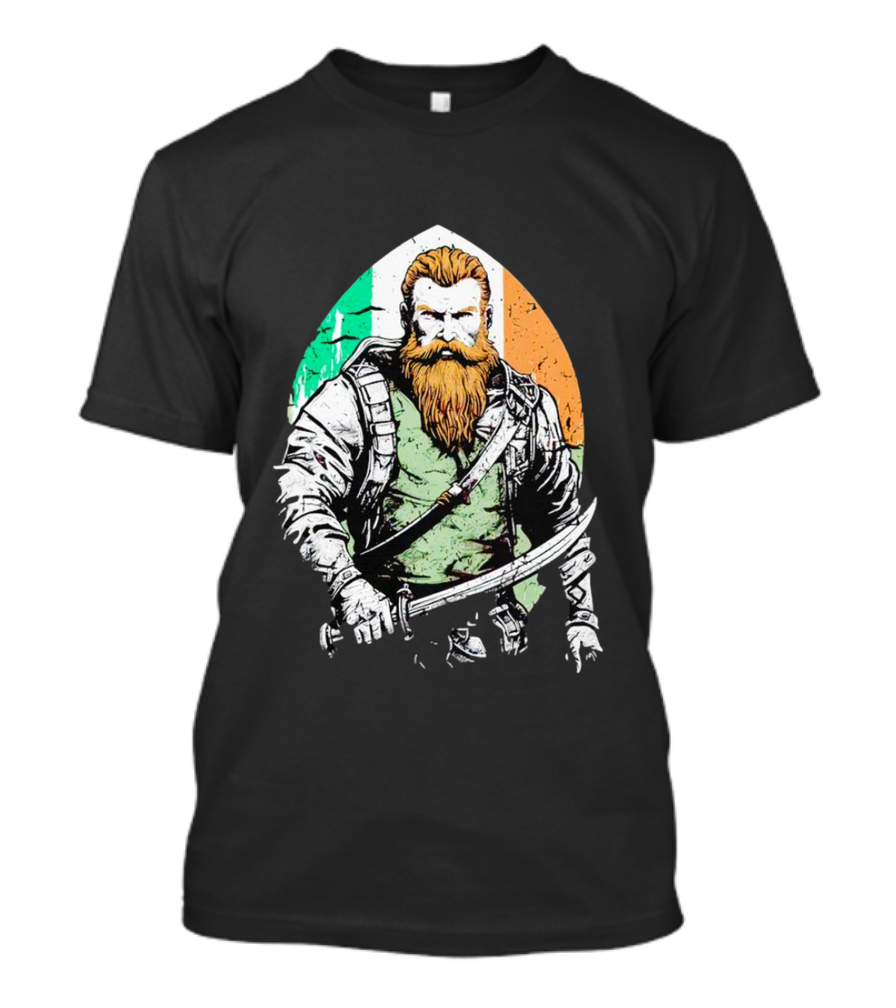 Irish American Pride Warrior With Sword And Flag Background T-Shirt