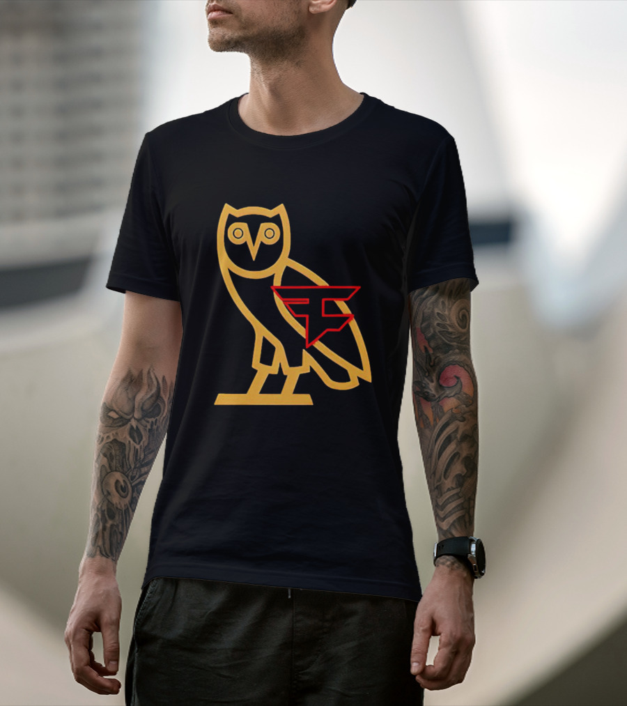 OVO X FaZe Clan OG Owl Red And Gold Logo Collaboration T-Shirt