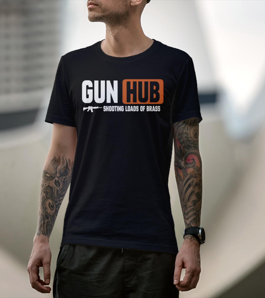 GUN HUB Shooting Loads Of Brass With Rifle T-Shirt