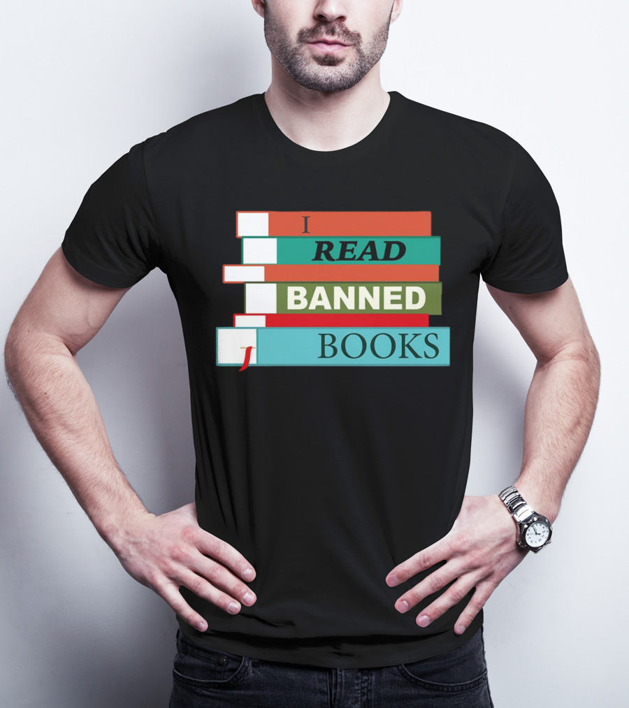 I Read Banned Books Stacked Colorful Titles T-Shirt