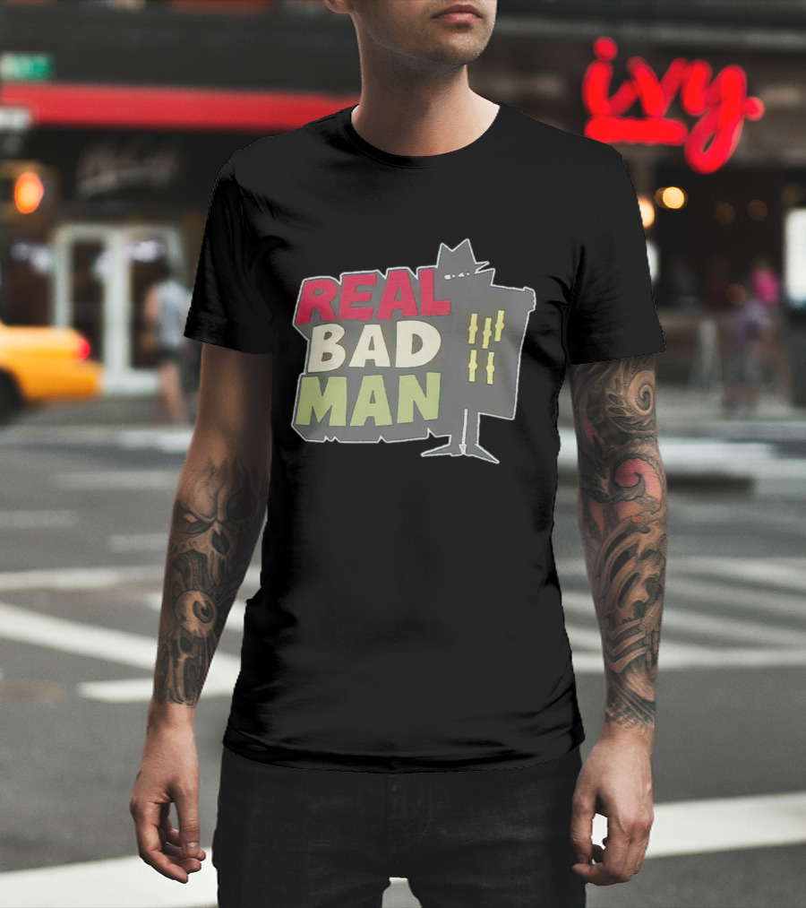 Real Bad Man With Iconic Silhouette And Stripes T-Shirt