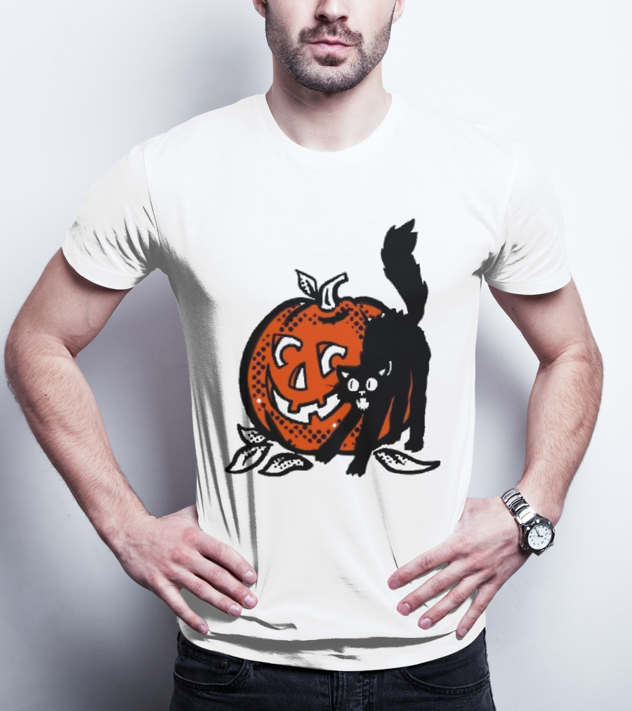Vintage Halloween Pumpkin And Black Cat T-Shirt