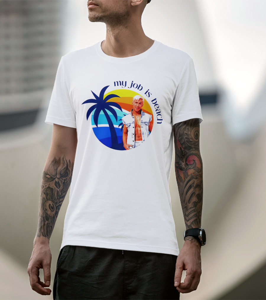Barbie My Job Is Beach Ken Sunset Palm Tree T-Shirt