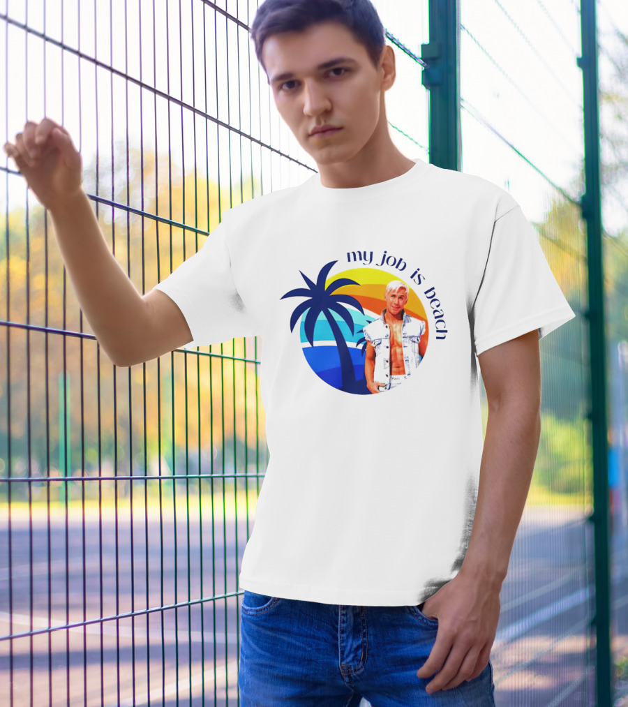 Barbie My Job Is Beach Ken Sunset Palm Tree T-Shirt