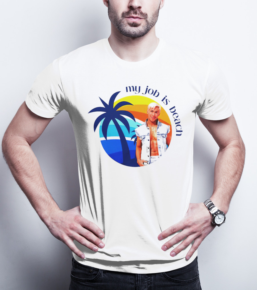 Barbie My Job Is Beach Ken Sunset Palm Tree T-Shirt