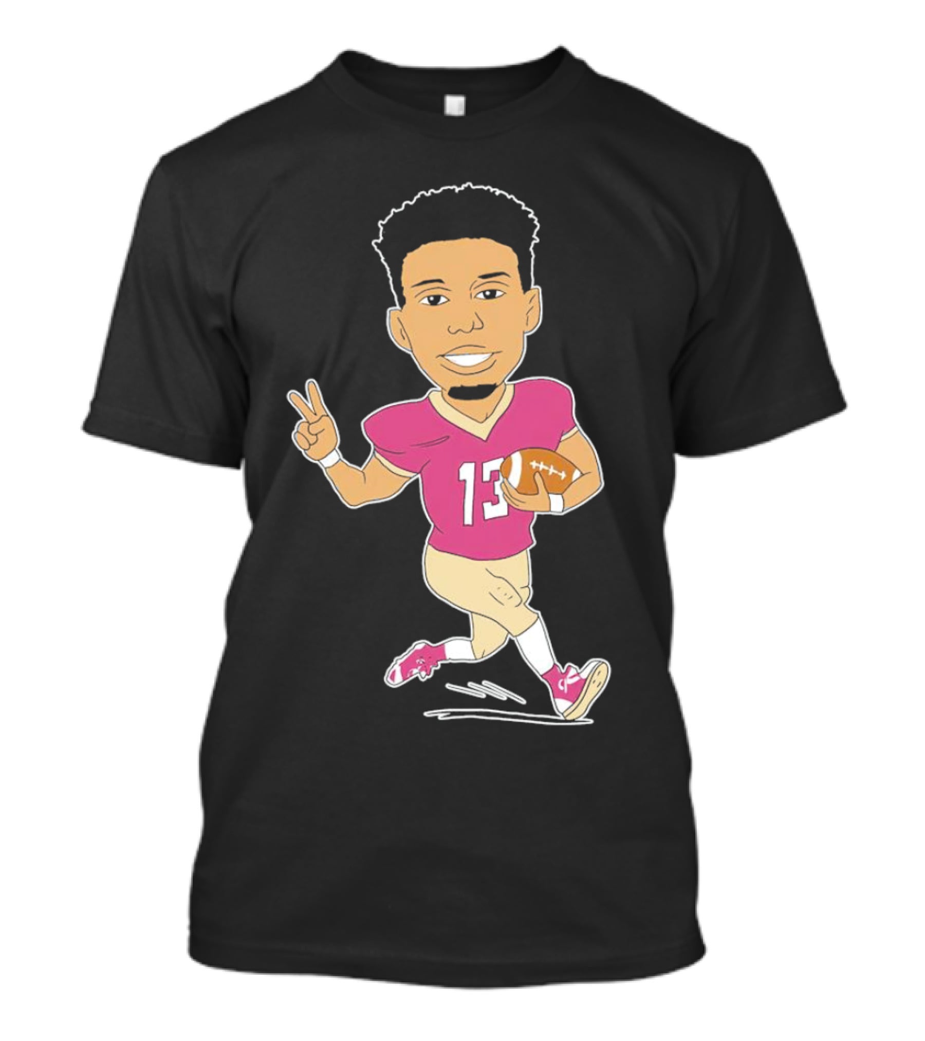 Jordan Travis Cartoon Character Football Peace Sign T-Shirt