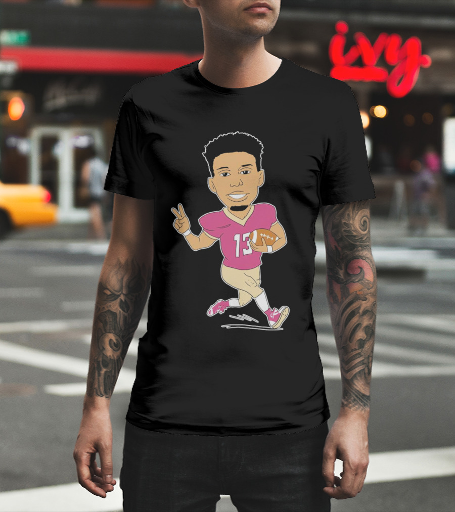 Jordan Travis Cartoon Character Football Peace Sign T-Shirt